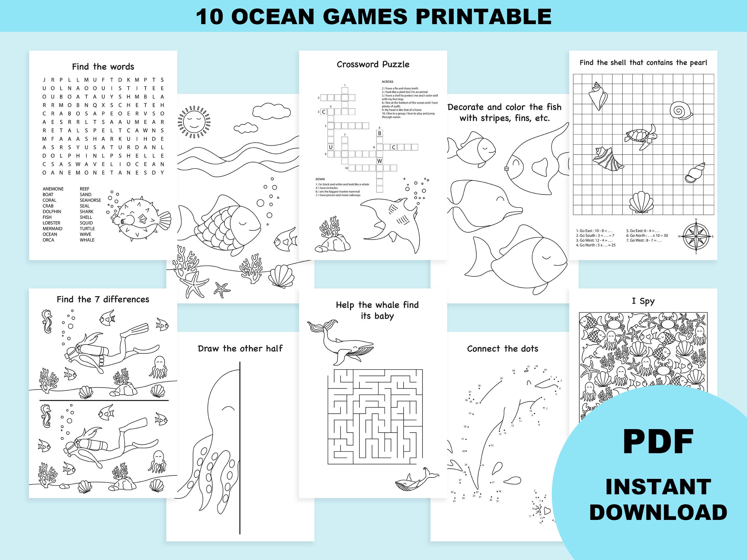 Ocean Birthday Activities for Kids, Under the Sea Birthday Printable ...