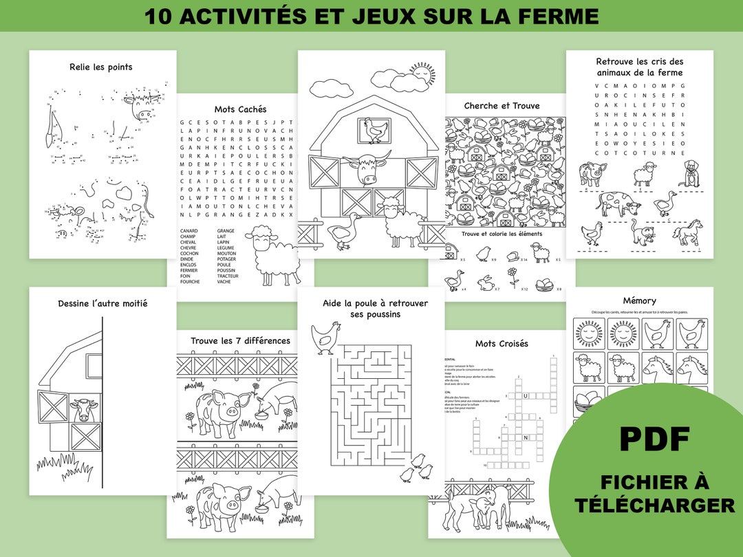 French Printable Kids Activity, Birthday Farm Animals, Instant Download ...