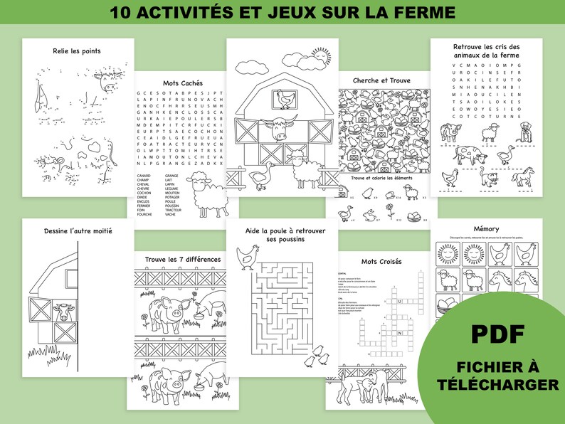 French Printable Kids Activity, Birthday Farm Animals, Instant Download ...