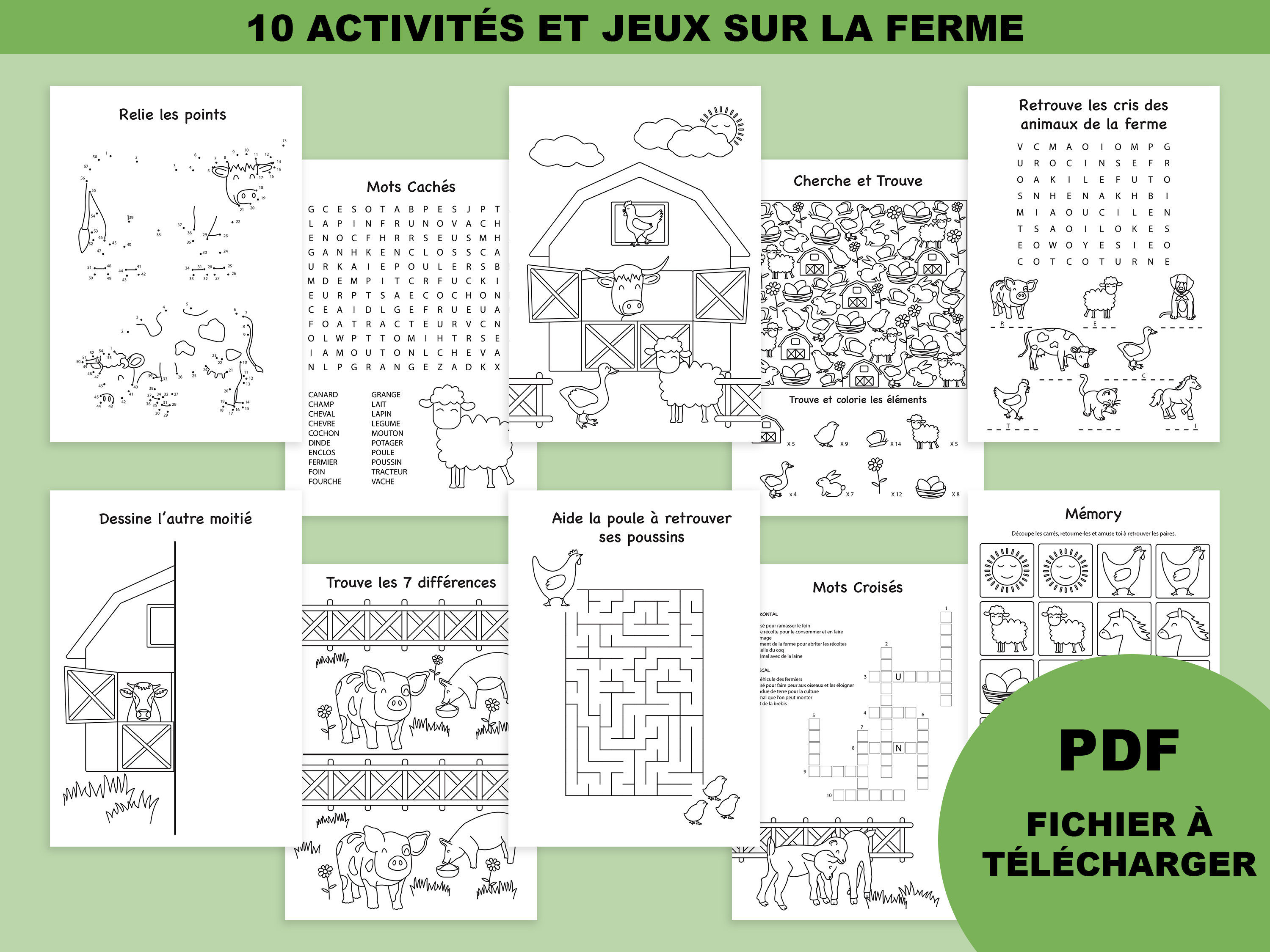 French Printable Kids Activity, Birthday Farm Animals, Instant Download ...