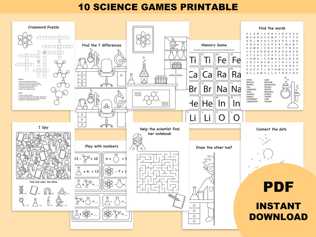 Science Birthday Party, Chemistry Birthday Favors, Printable Games for ...