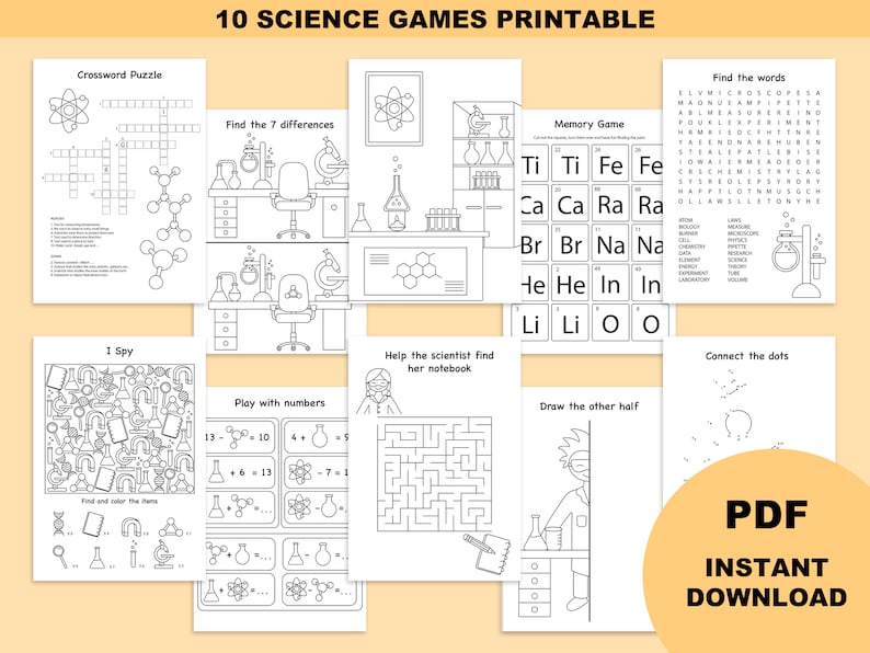 Science Birthday Party, Chemistry Birthday Favors, Printable Games for ...