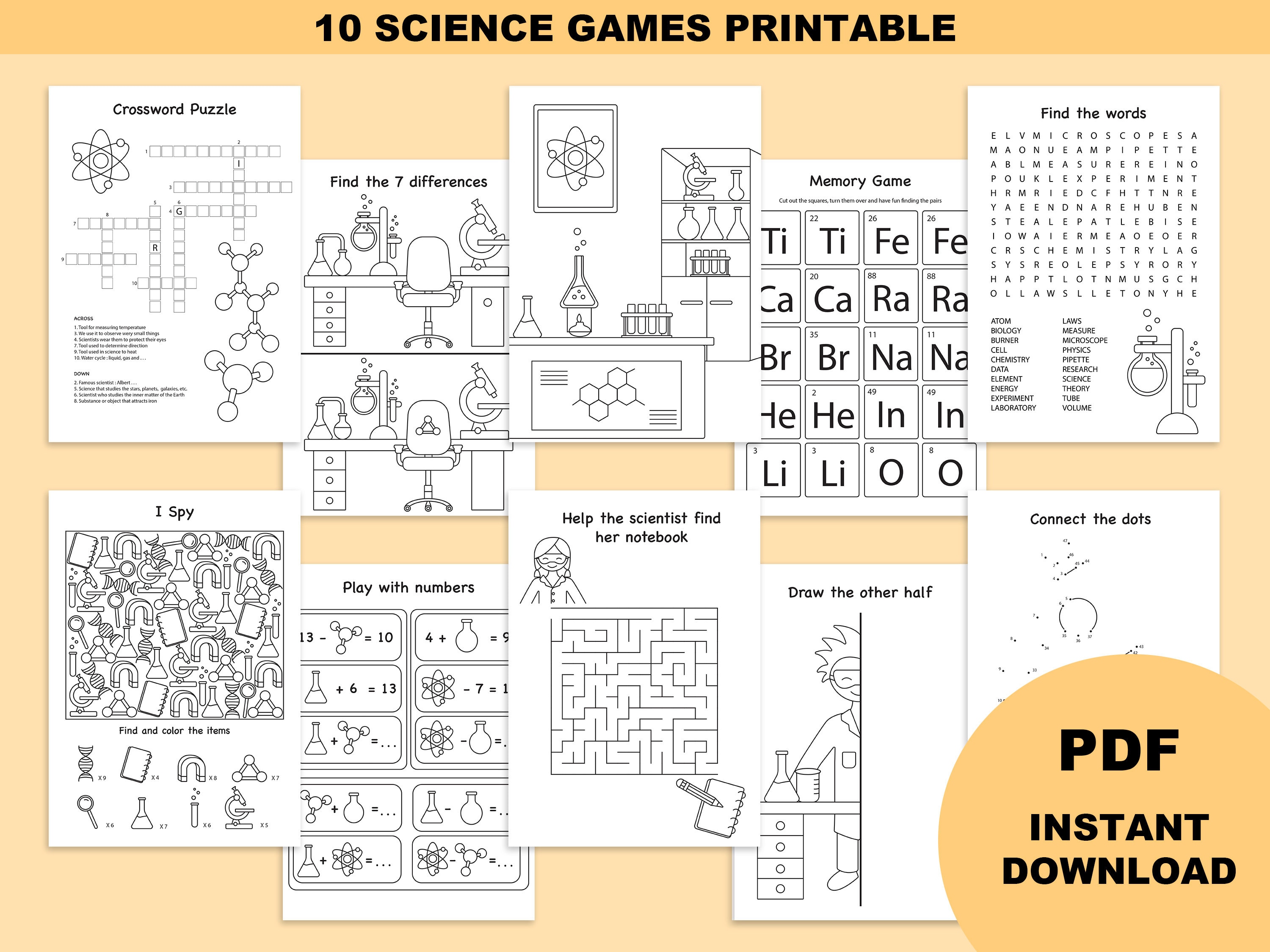 Science Birthday Party, Chemistry Birthday Favors, Printable Games for ...