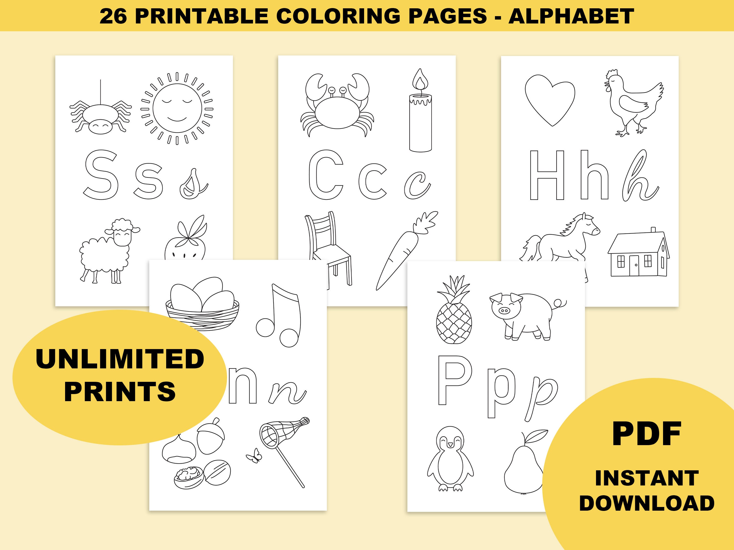 Printable Alphabet Coloring Page, ABC Coloring Book, Preschool ...