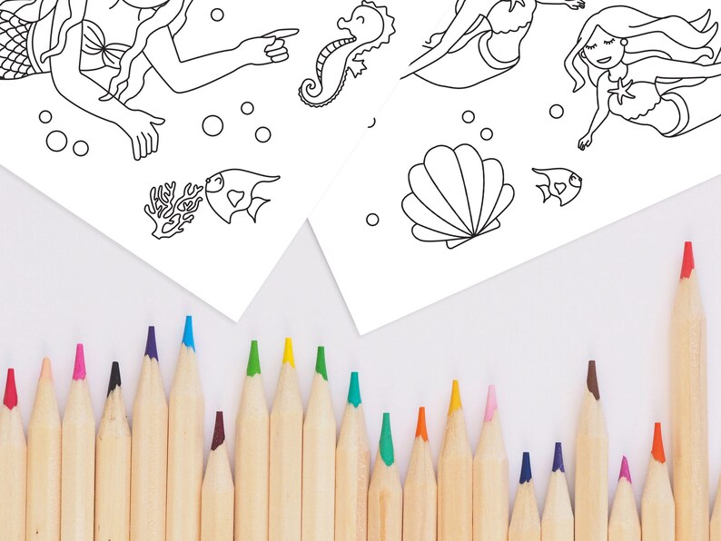 Mermaid Coloring Pages, Mermaid Party Favors, Instant Download ...