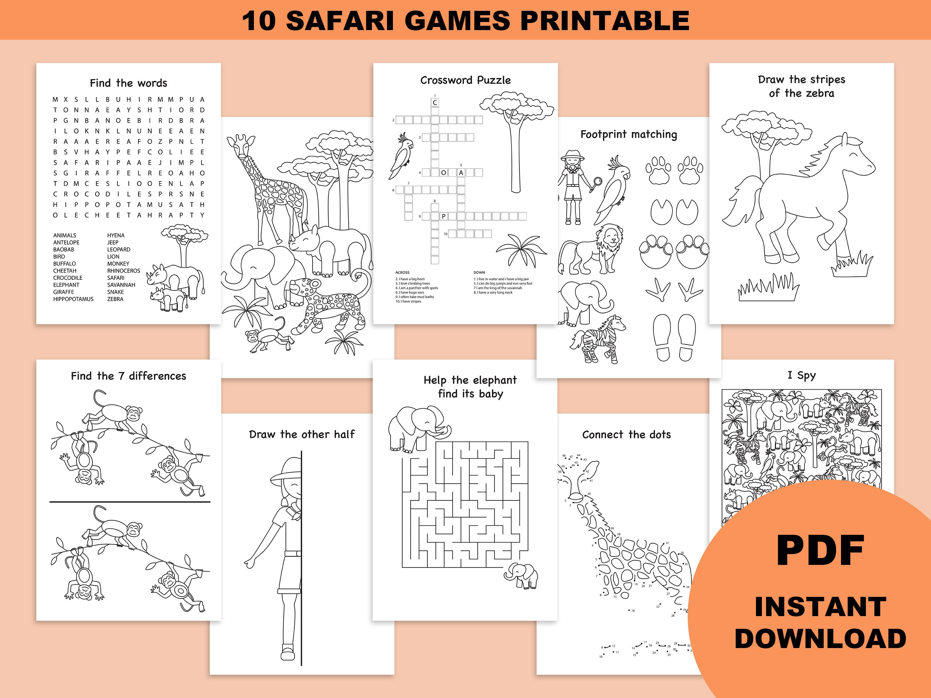 Safari Games, Kids Games Printable, Safari Birthday Party Favors ...