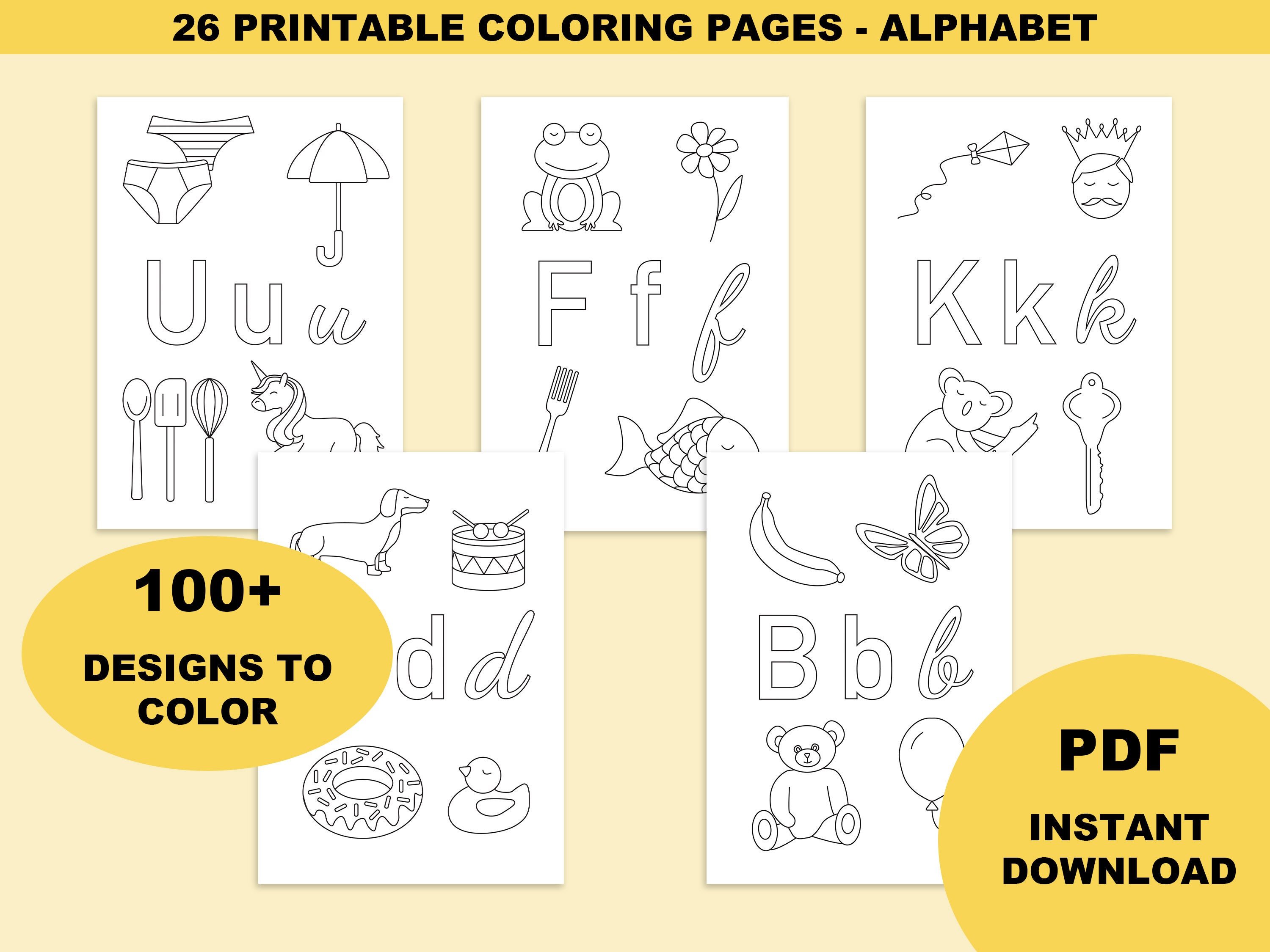 Printable Alphabet Coloring Page, ABC Coloring Book, Preschool ...