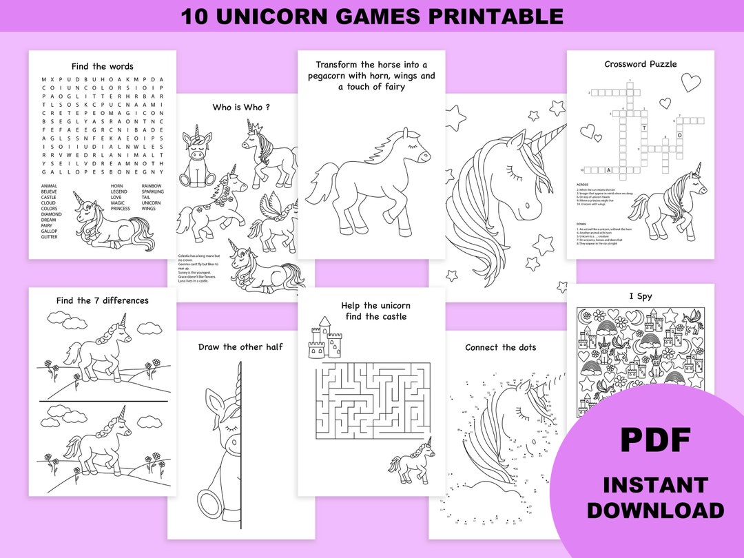 Jeux Licorne à Imprimer, Cahier D'activité Licorne, Cadeaux Invités ...