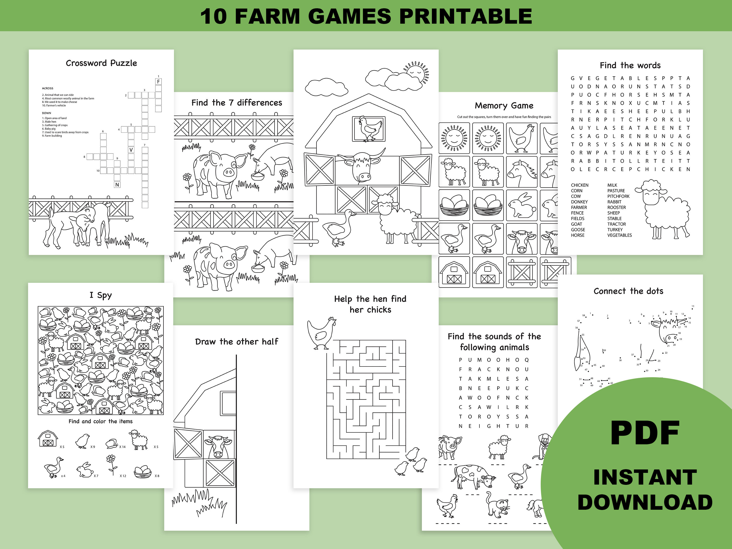 Farm Coloring and Activity Book, Farm Birthday Party, Instant Download ...