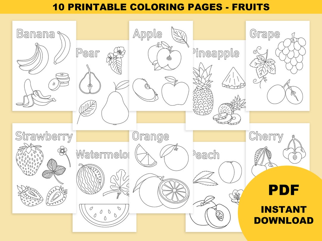 10 Pages De Coloriages Fruits, Livre De Coloriage Pour Enfants ...