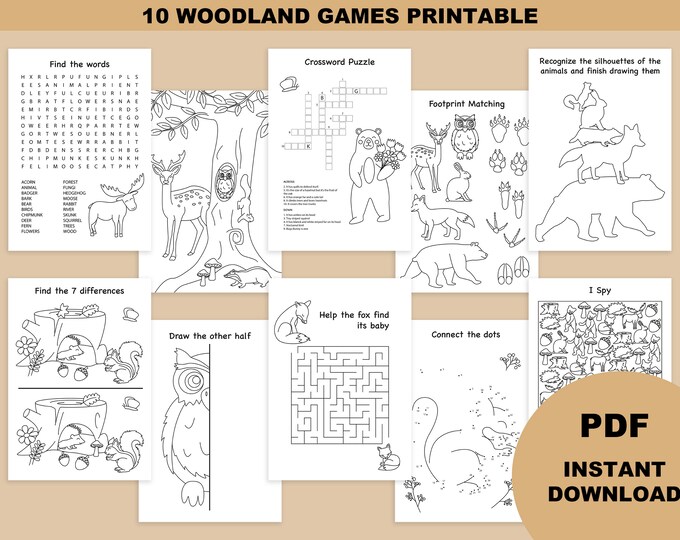 Woodland Party Favor Birthday, Coloring Book Favor Download, Woodland ...