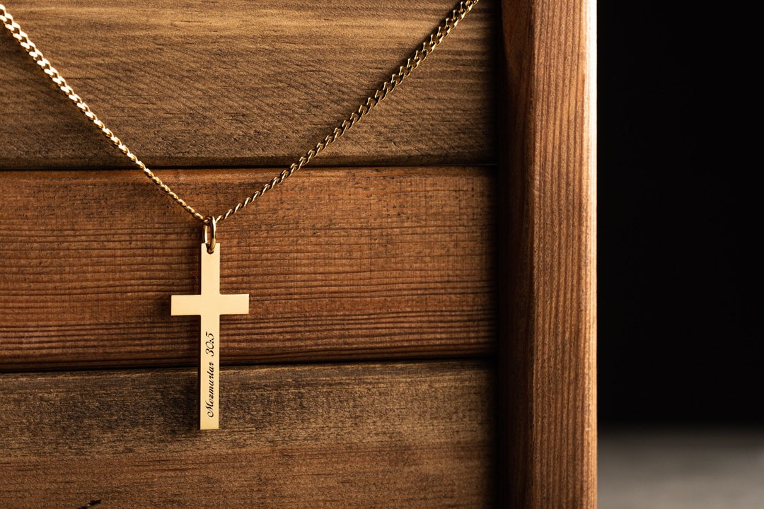 Personalized Gold Cross Necklace, Custom Sterling Silver Crucifix ...