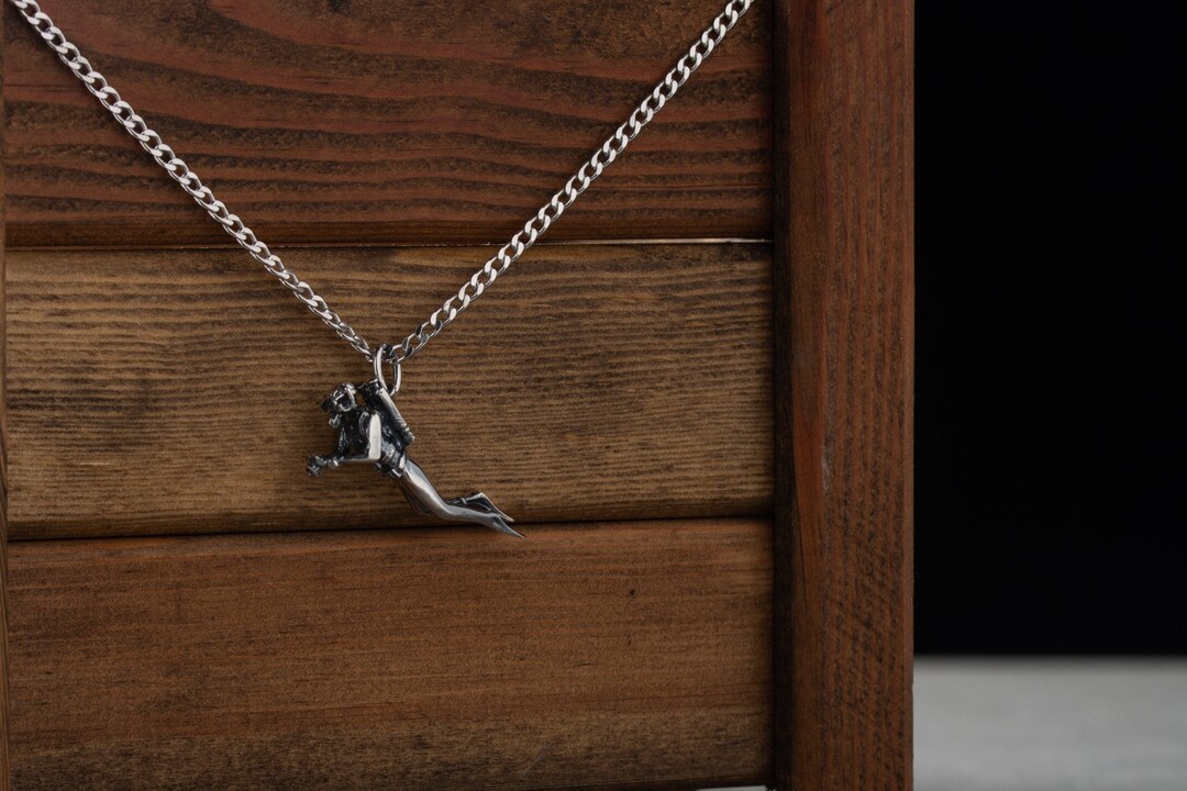 Scuba Diver Necklace - Handmade Silver Mens Necklace - DIVE Necklace ...