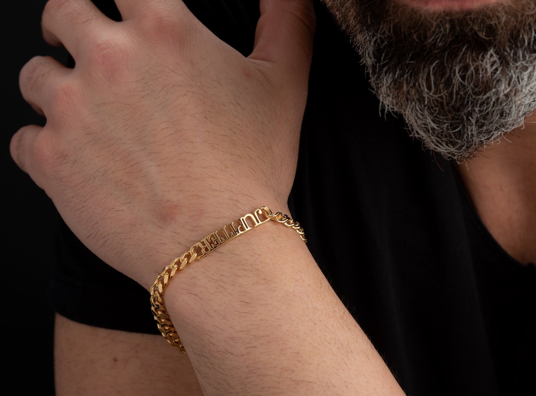 Custom Men's Sterling Silver Bracelet - Personalized Name Cuff - Etsy
