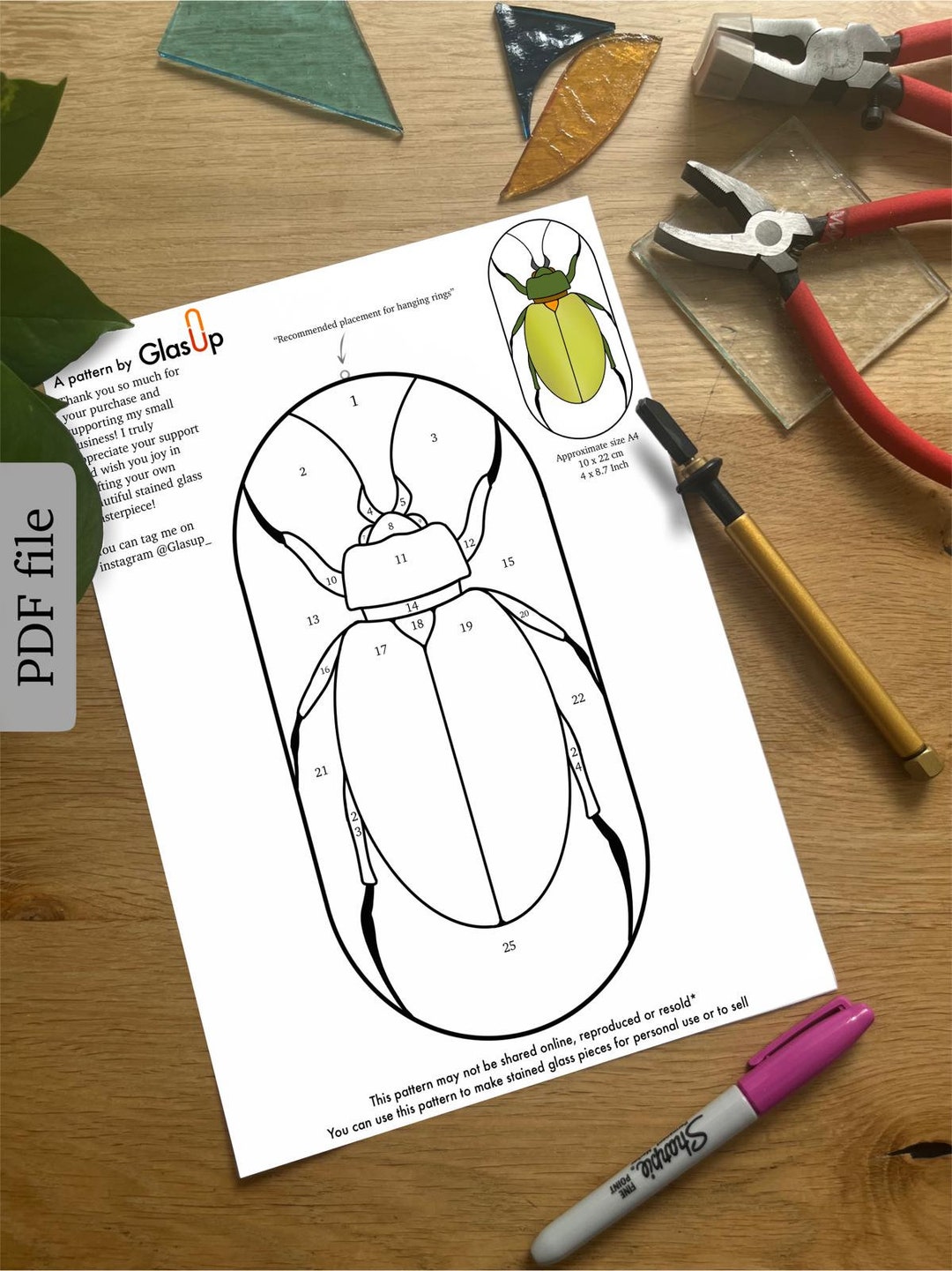 Stained Glass Beetle, Stained Glass Insect Pattern, Digital Download ...