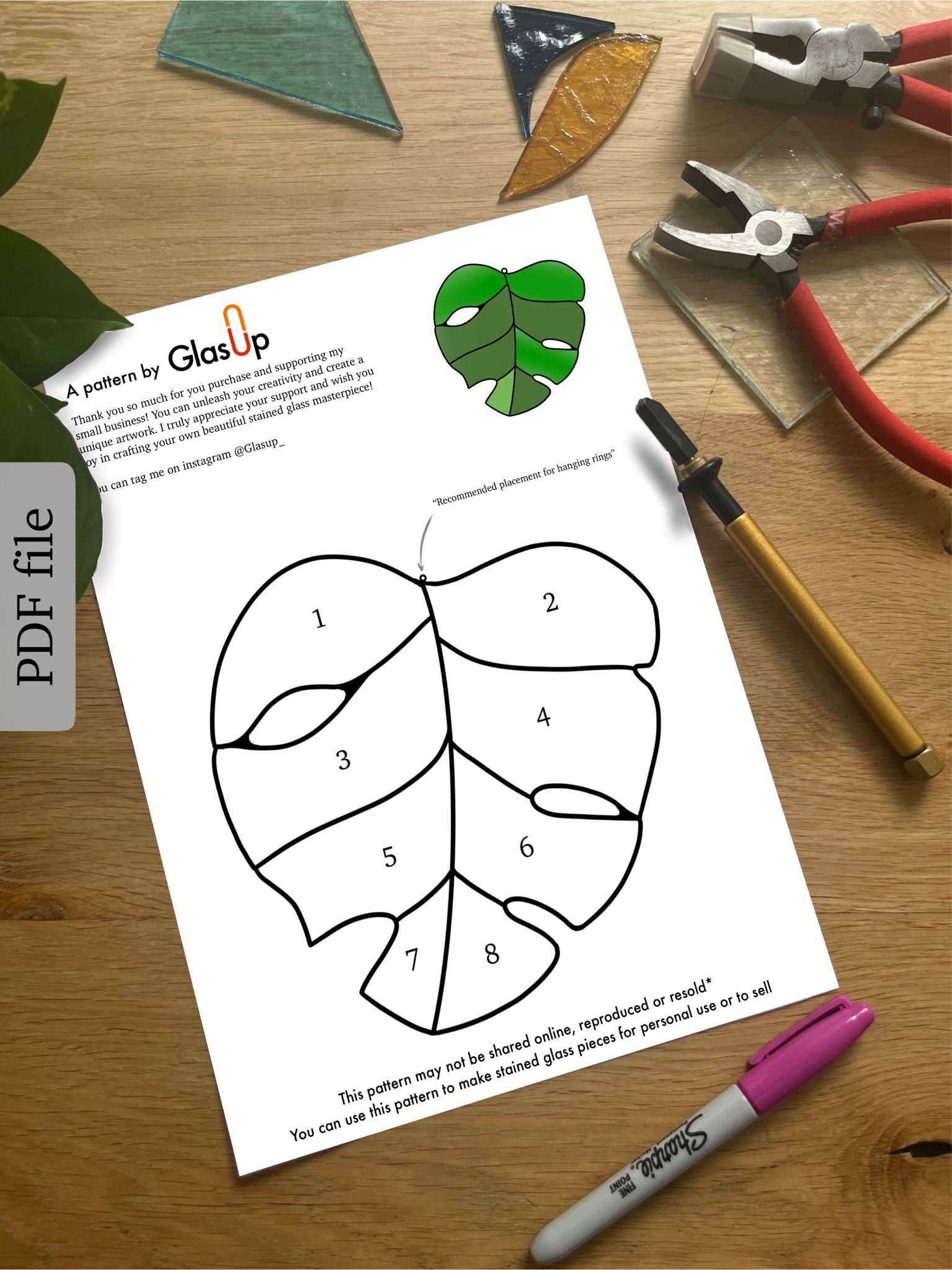 DIGITAL DOWNLOAD Pattern, Stained Glass Pattern Monstera, Mini Monstera ...