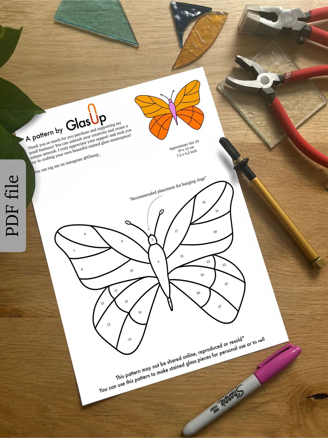 Butterfly PATTERN, Stained Glass Pattern, Digital Download,pdf, Stained ...