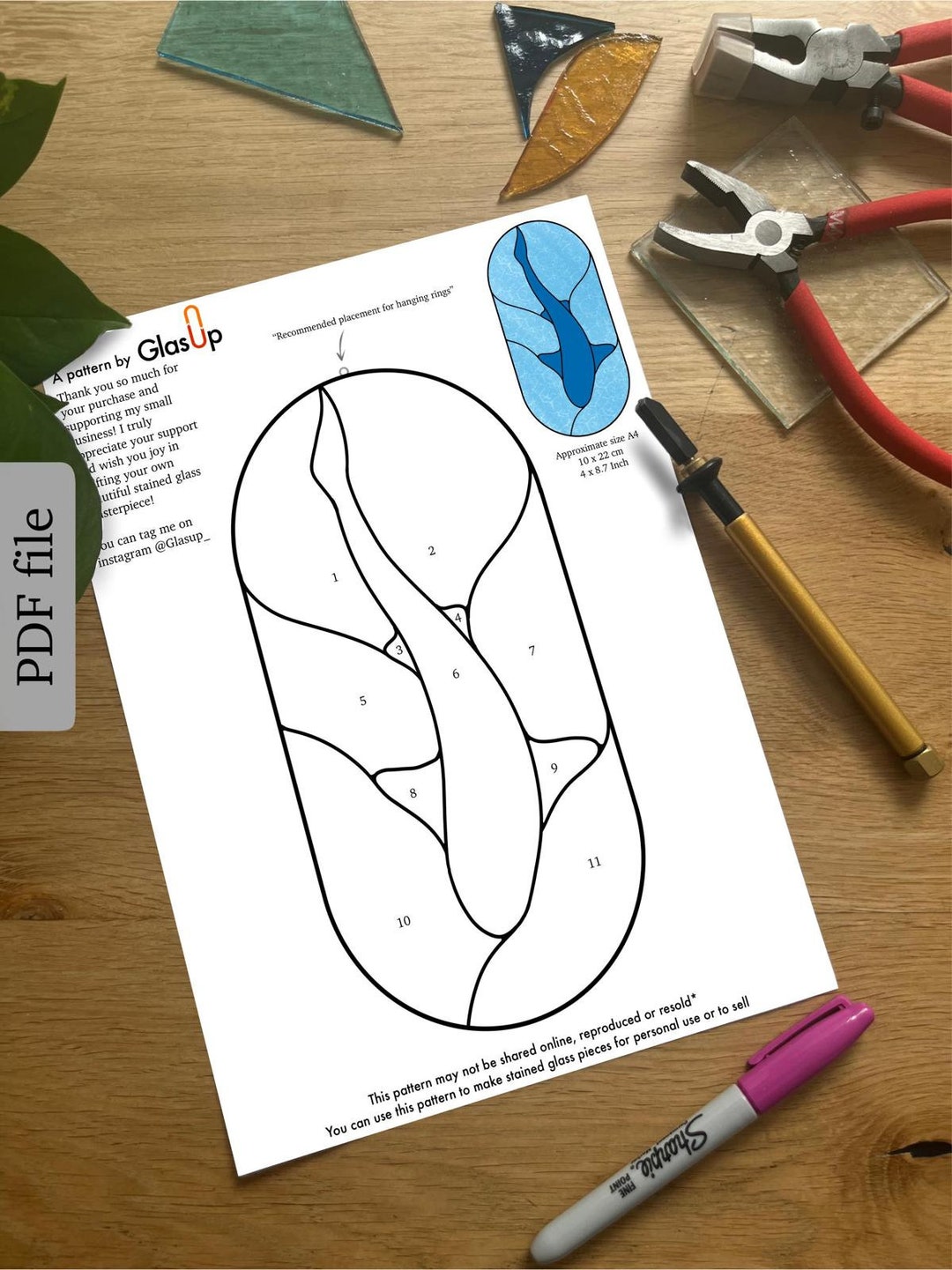 Stained Glass Shark Pattern, Digital Download Stained Glass Shark ...