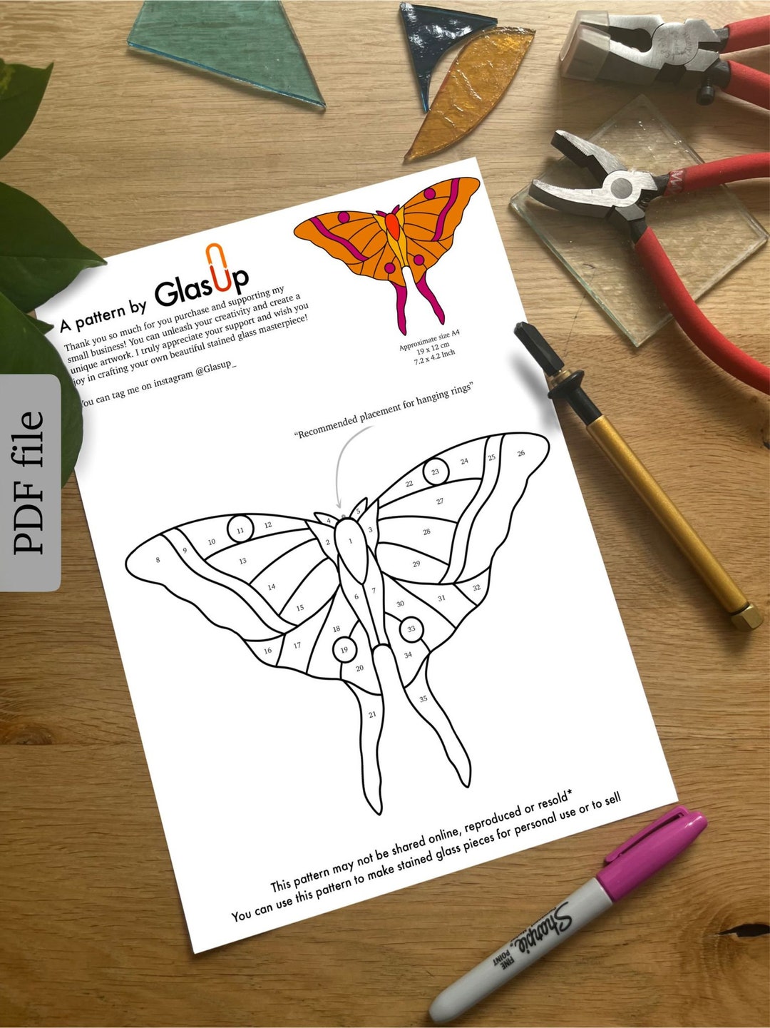 Stained Glass Pattern Moth, Digital Download, Moth Stained Glass ...