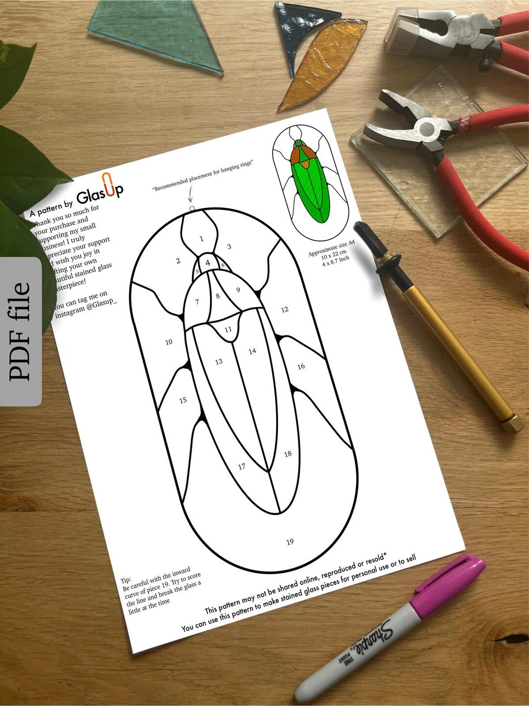 Stained Glass Beetle Stained Glass Beetle Pattern Digital - Etsy