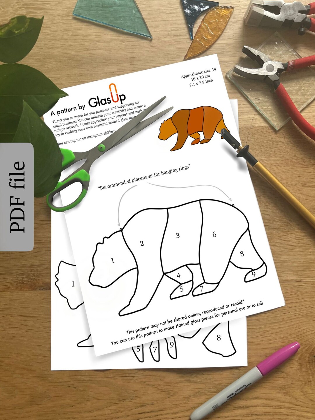 Stained Glass Pattern Bear, DIGITAL DOWNLOAD Modern Bear Pattern ...