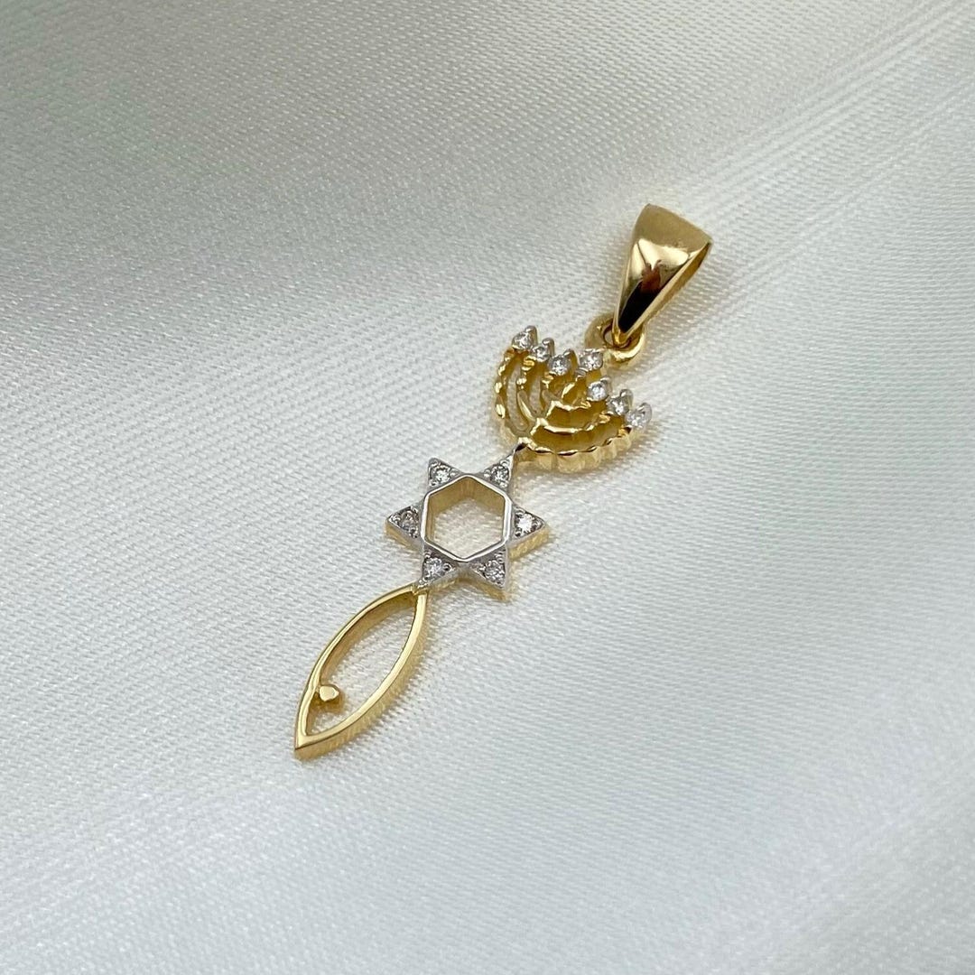 Grafted in Pendant in 14k Solid Gold & Diamonds 0.14ct - Messianic ...