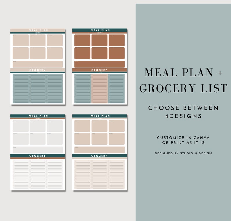 Weekly Meal Planner Canva Template Editable Printable Modern Design ...