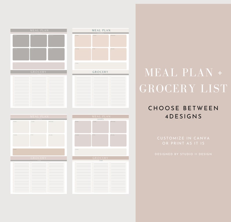 Weekly Meal Planner Canva Template Editable Printable Modern Design ...