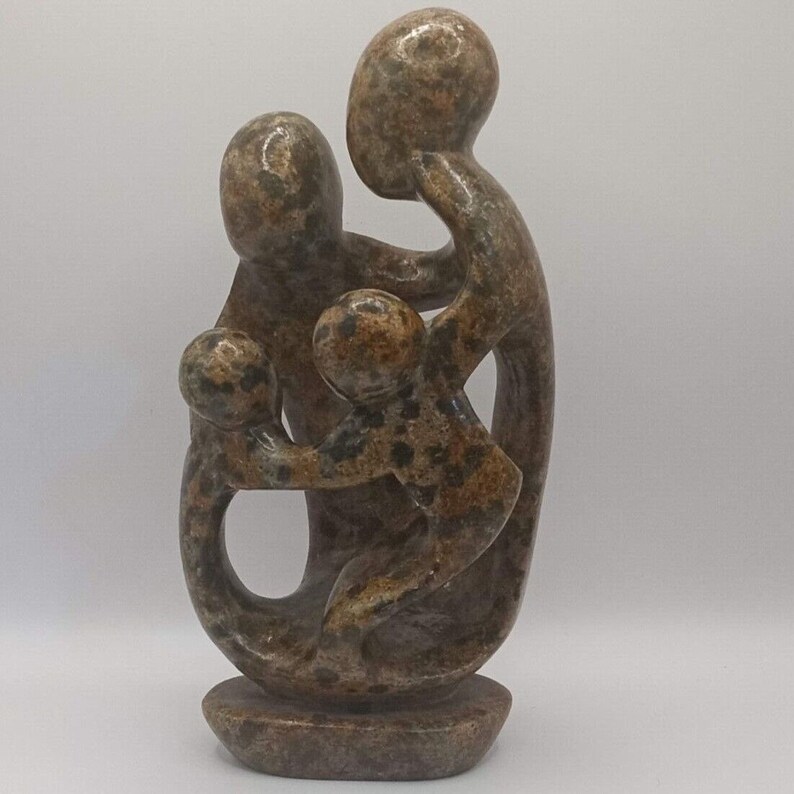 Vintage Shona Art Serpentine Stone family of 4 Sculpture by David ...