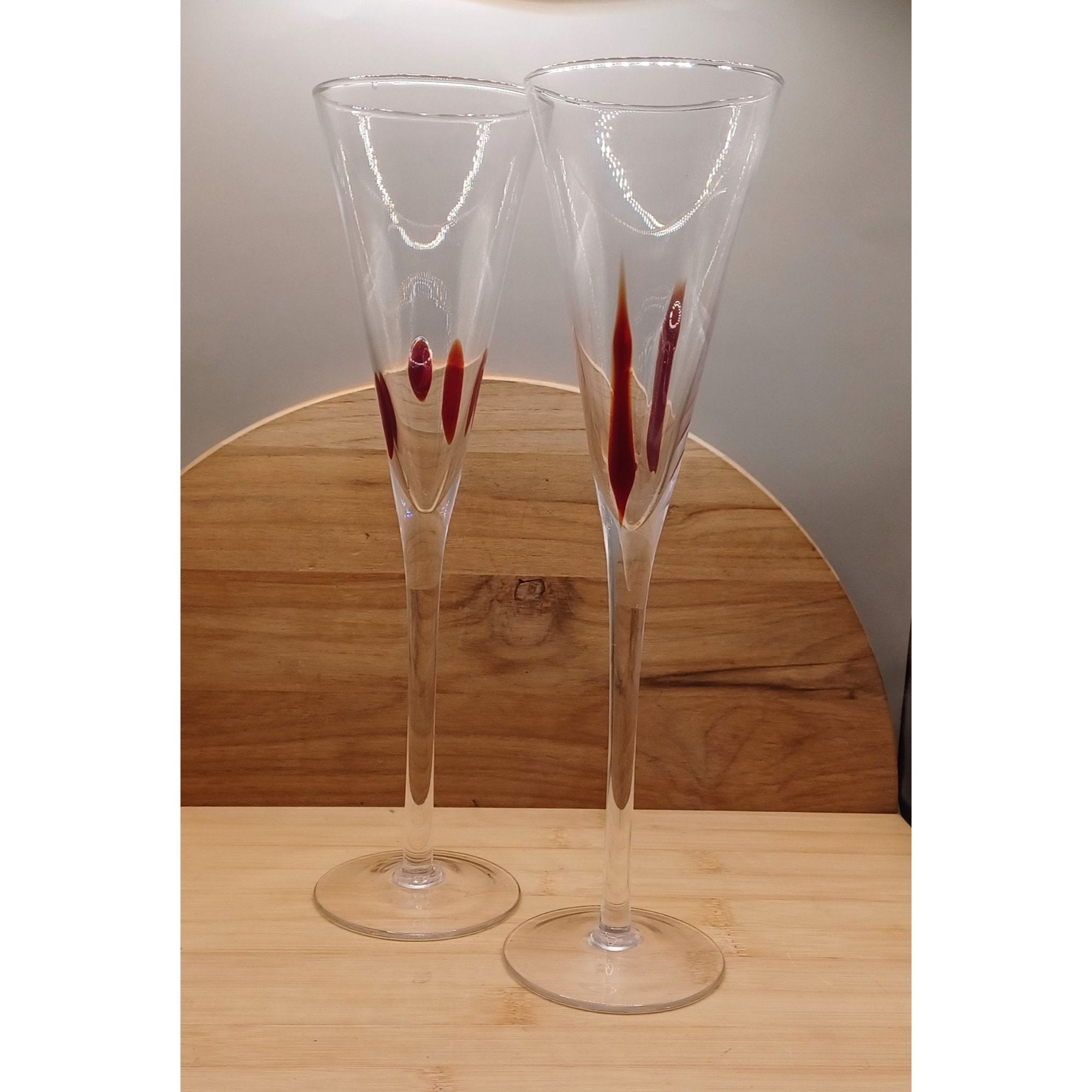 Vintage Hand Blown Blood Red Drip Art Glass Stylish Champagne Wine ...