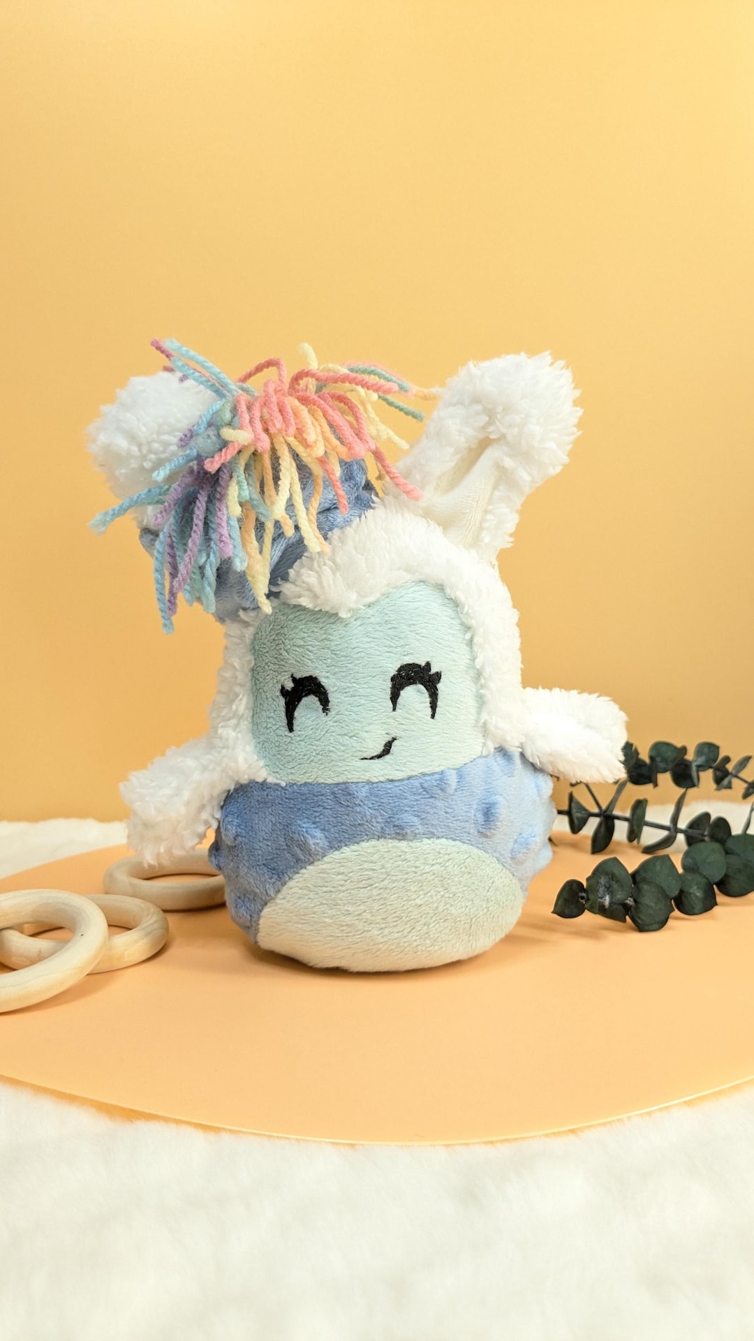 Cute Yeti Plush With Rainbow Hair, Friendly White Fur Monster, Colorful ...