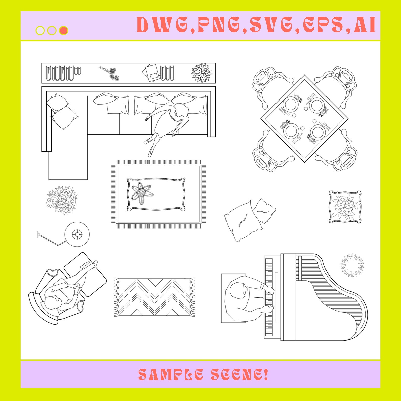 Furniture Template TOP View 180+line Vector Illustrations Bedroom ...