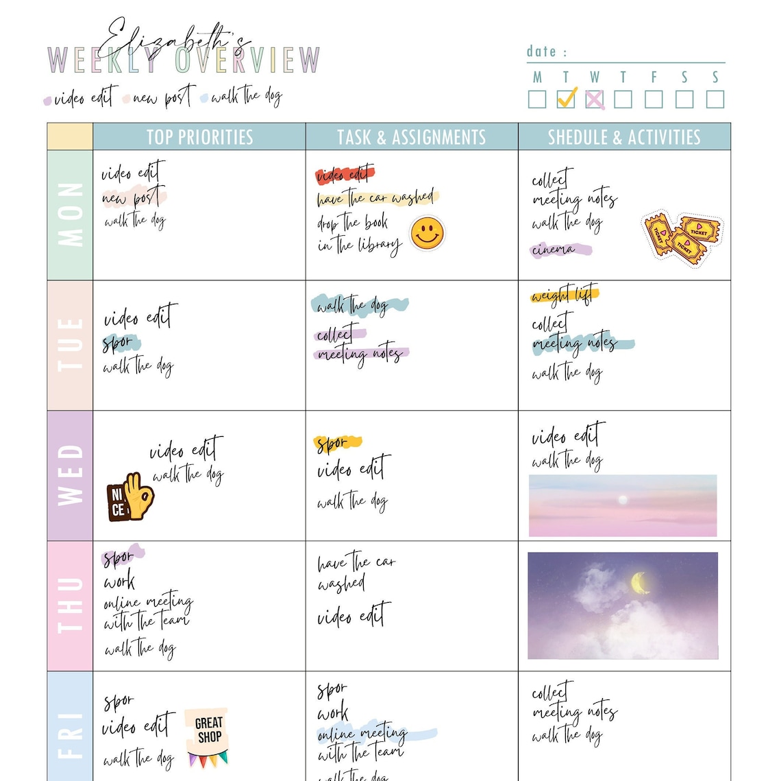 College Student Weekly Planner, School Planner, Printable Student ...