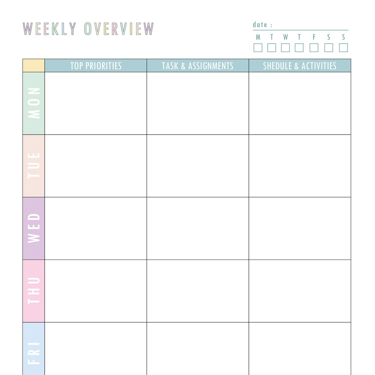 College Student Weekly Planner, School Planner, Printable Student ...