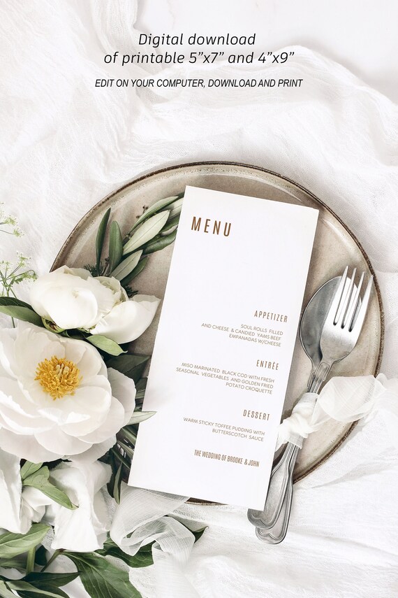 Wedding Menu Template Wedding Table Menu Printable Template - Etsy