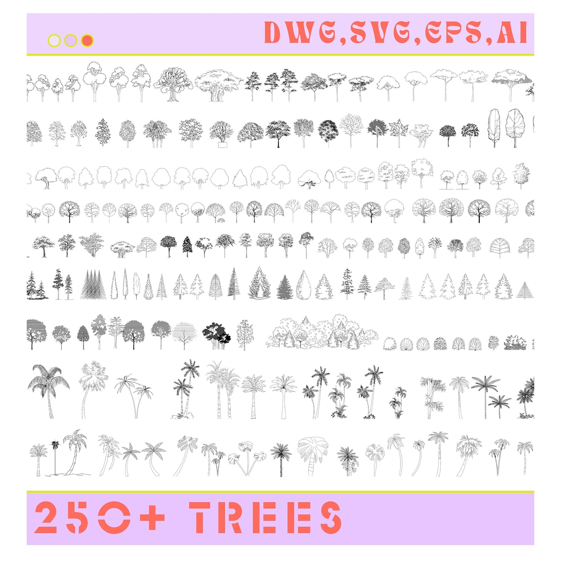 250 Trees Front View, Line Vector Illustrations Trees Dwg AI Svg Eps - Etsy