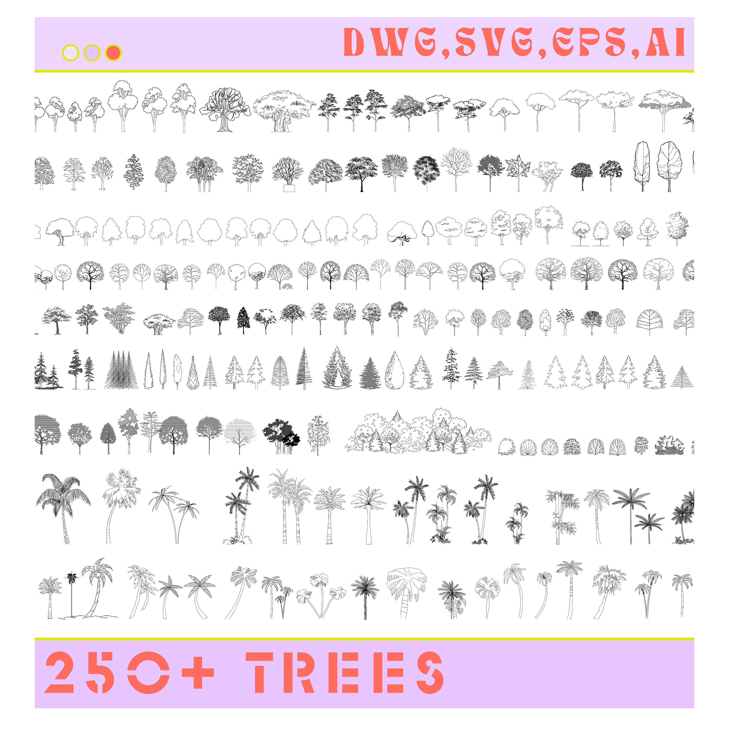 250 Trees Front View, Line Vector Illustrations Trees Dwg AI Svg Eps - Etsy