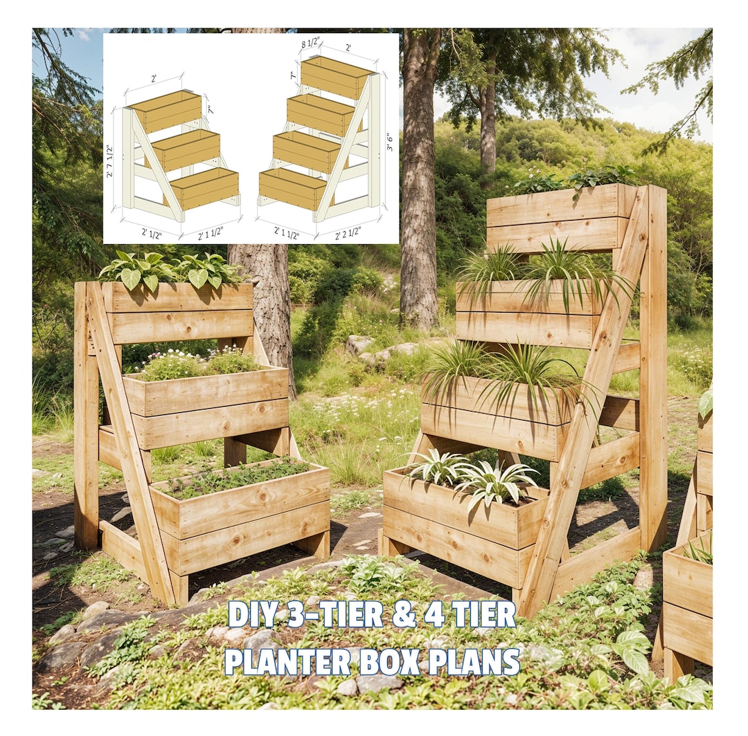 DIY 3-tier Planter Box Plan & DIY 4-tier Planter Box Plan, Raised Planter Plans, Easy Raised ...