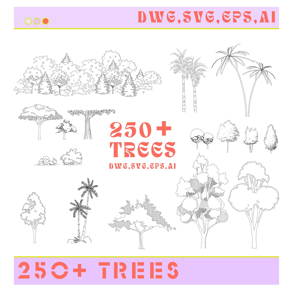 250 Trees Front View, Line Vector Illustrations Trees Dwg AI Svg Eps - Etsy