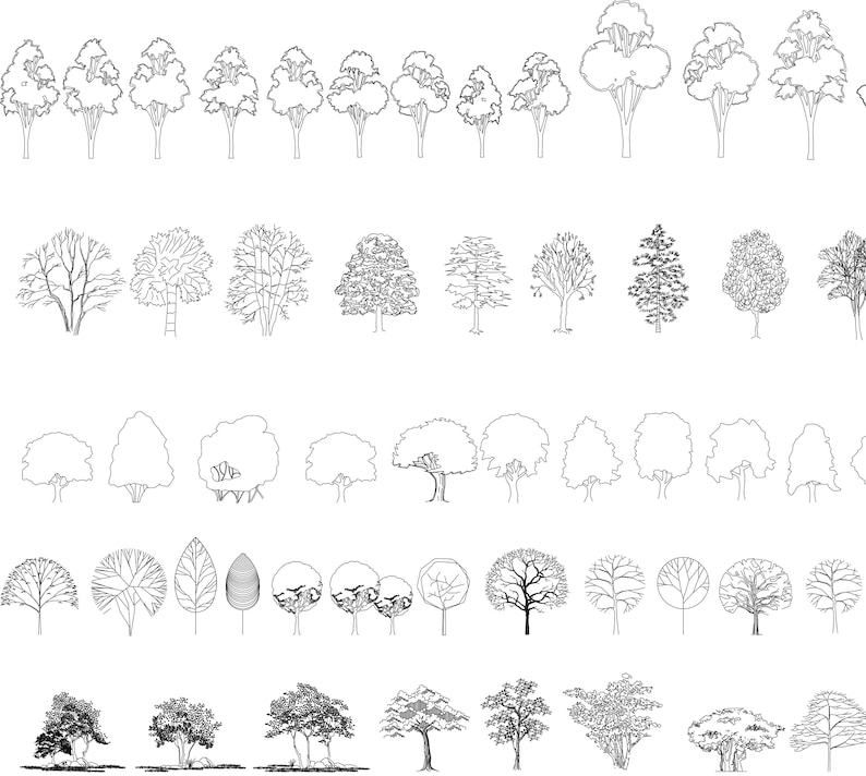 250 Trees Front View, Line Vector Illustrations Trees Dwg AI Svg Eps - Etsy