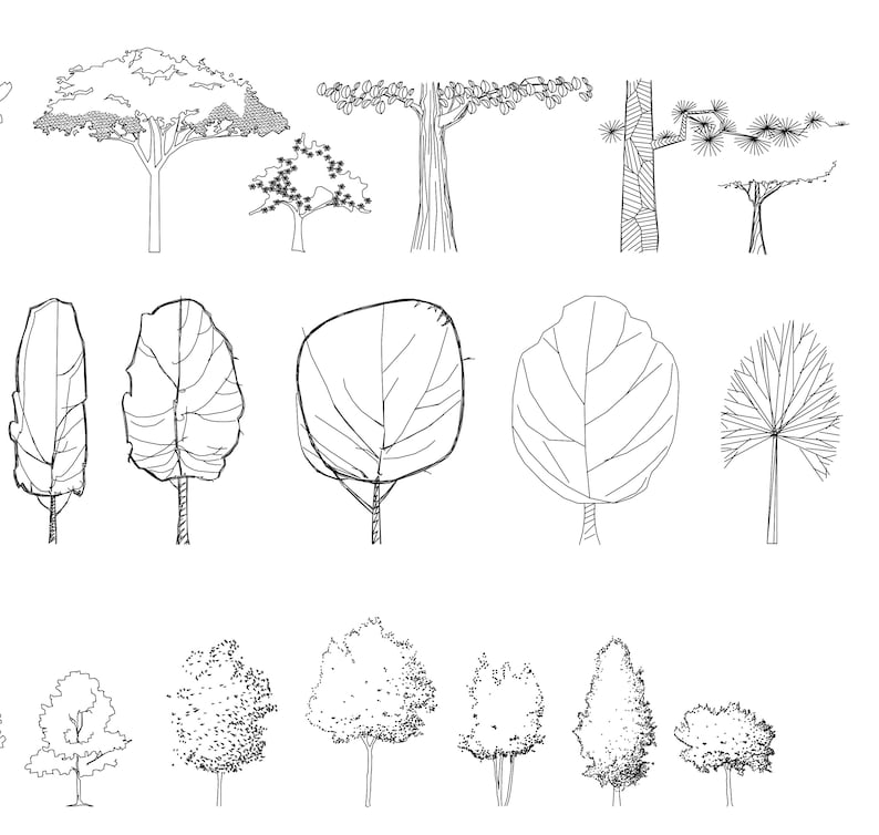 250 Trees Front View, Line Vector Illustrations Trees Dwg AI Svg Eps - Etsy