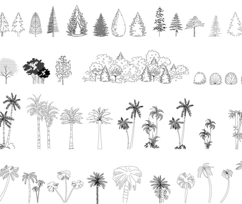 250 Trees Front View, Line Vector Illustrations Trees Dwg AI Svg Eps - Etsy