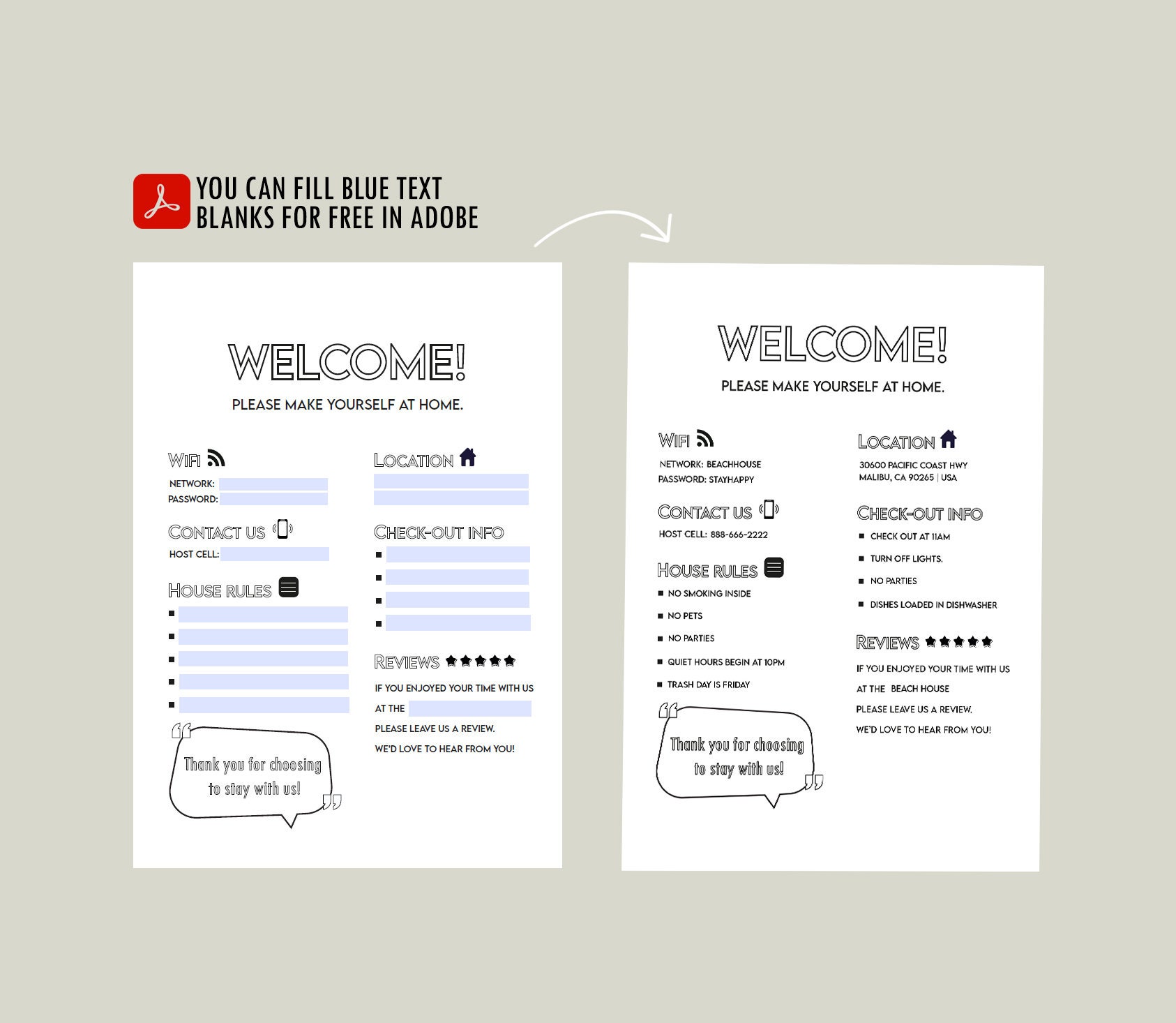 Airbnb Welcome Sign, Airbnb Template, Vacation Rental Printable ...