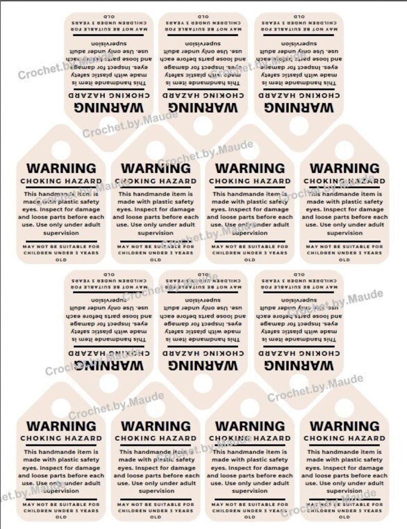 Choking Hazard Warning Tags (for Safety Eyes) - Etsy