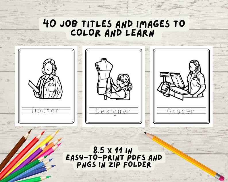 Jobs and Occupations Coloring and Tracing Pages for Kids, Different ...