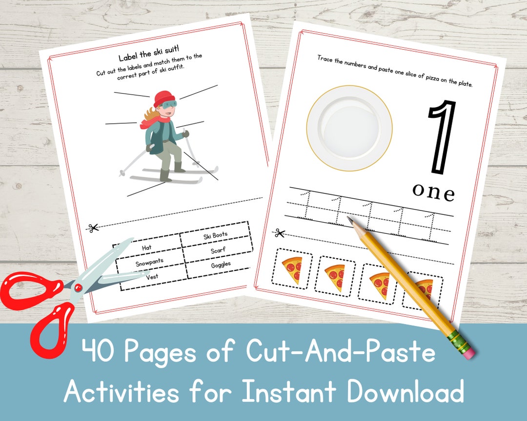 Cut and Paste Activity Book for Kids 40 Pages Shapes, Numbers, Letters ...