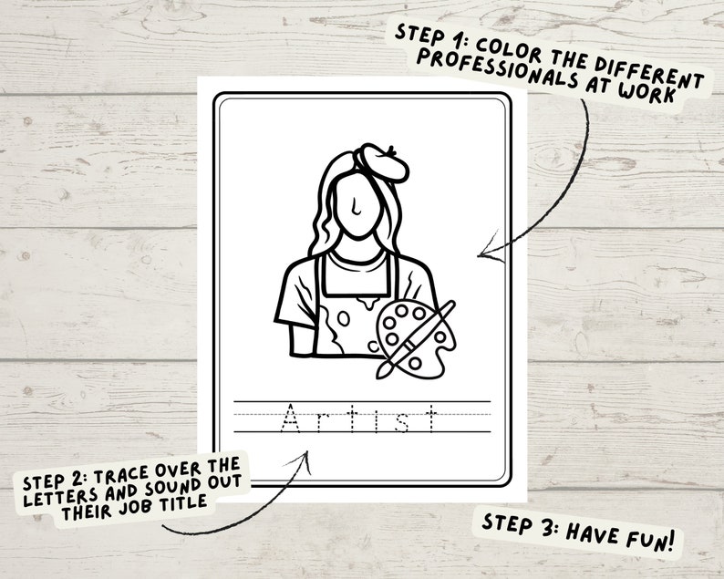 Jobs and Occupations Coloring and Tracing Pages for Kids, Different ...