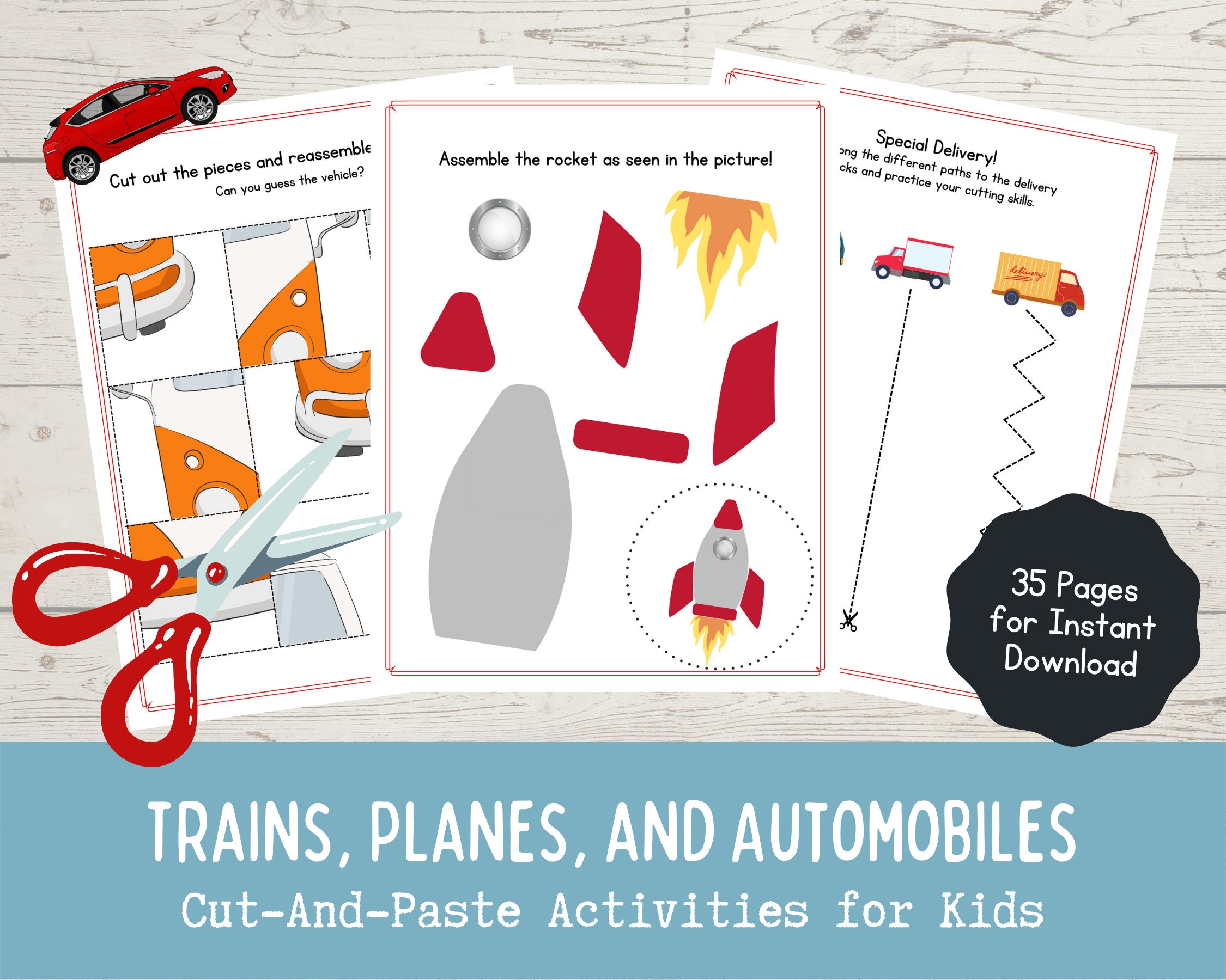 Vehicle Cut and Paste KDP Activity Pages for Kids 35 Pages - Etsy