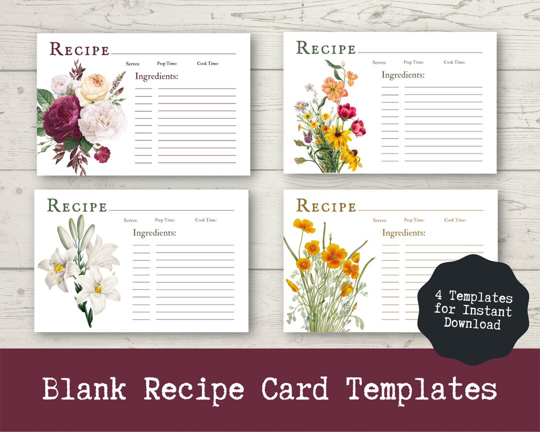 Vintage Recipe Card Template, Printable 4x6 Recipe Card for Recipe Box ...