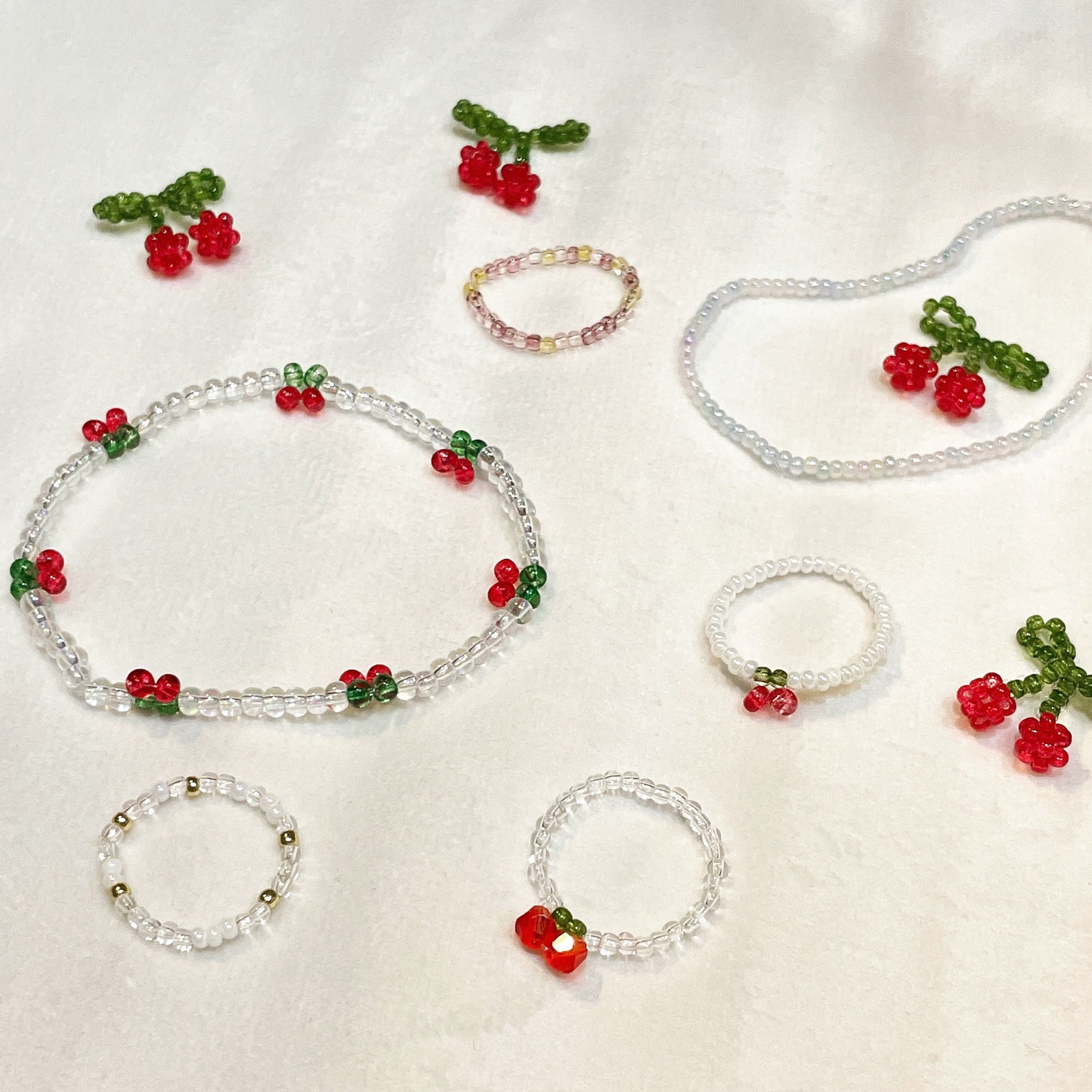 Cherry Beaded Ring/adjustable Bracelet - Etsy